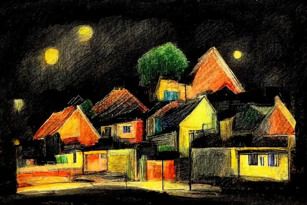 chunky-crayon-drawing-of-a-suburb-at-night-4 | SLAP HAPPY LARRY